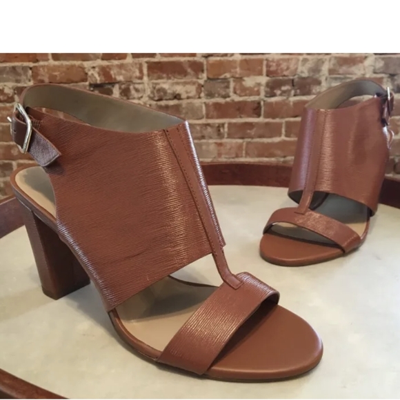 H by Halston | Shoes | By Halston Cognac Brown Leather Tstrap Catrina ...